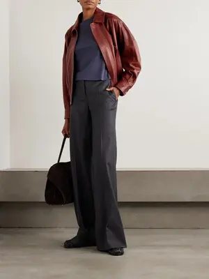 Nour Hammour Dalma Paneled Leather Bomber Jacket