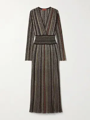 Missoni Wrap-effect Sequin-embellished Striped Jersey Maxi Dress