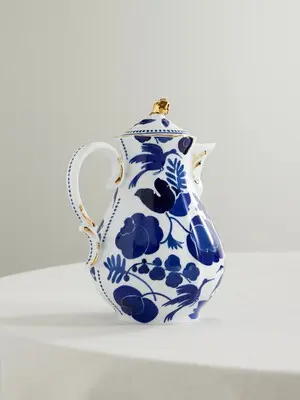 La DoubleJ Mama Gold-plated Porcelain Teapot - Blue