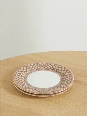 La DoubleJ Set Of Two Gold-plated Porcelain Dessert Plates - Pink