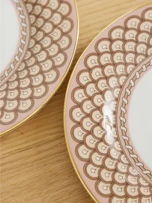 La DoubleJ Set Of Two Gold-plated Porcelain Dessert Plates - Pink