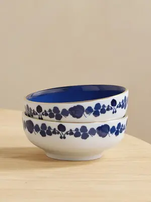 La DoubleJ Set Of Two Gold-plated Porcelain Snack Bowls - Blue