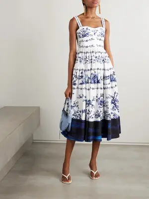 Erdem Floral-print Cotton-poplin Midi Dress - Blue