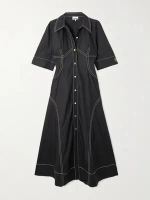 GANNI Organic Cotton-poplin Midi Shirt Dress - Black