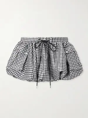 GANNI Checked Crinkled Recycled Taffeta Mini Skirt Black