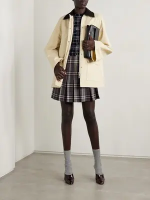 Burberry Leather-trimmed Pleated Checked Wool Mini Skirt - Multi