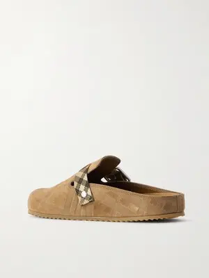 Burberry Urchin Canvas-jacquard Trimmed Textured-suede Clogs - Neutrals