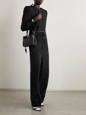 Balenciaga Striped Satin-jacquard Wide-leg Pants - Black