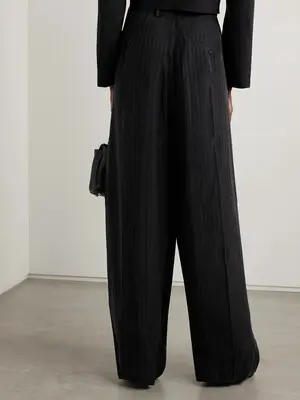 Balenciaga Striped Satin-jacquard Wide-leg Pants - Black