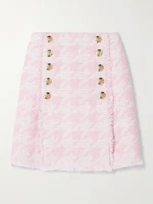 Balmain Button-embellished Pleated Checked Mini Skirt