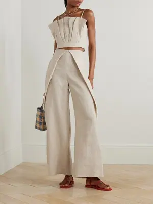 ANDRES OTALORA Amapolas Pleated Linen Bustier Top
