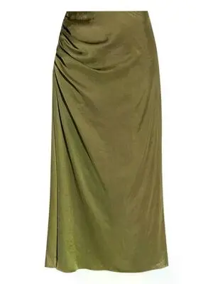 Theory Gathered Satin Midi Skirt - Green