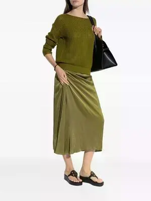 Theory Gathered Satin Midi Skirt - Green