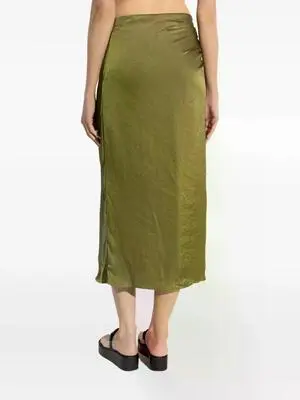 Theory Gathered Satin Midi Skirt - Green