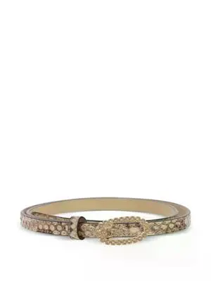 Valentino Garavani Snakeskin-effect Crystal-embellished Belt - Neutrals
