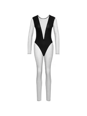MAISON CLOSE Pure Tentation V-neck Mesh Catsuit - Black