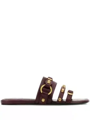 Balenciaga Leather Gold-stud Slides - Red