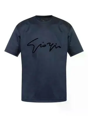Giorgio Armani Signature-embroidered Cotton T-shirt - Blue