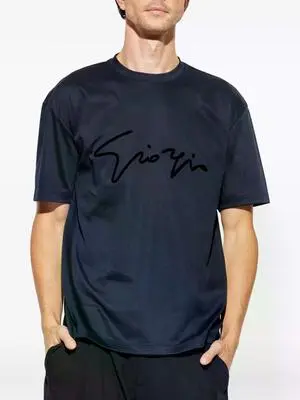 Giorgio Armani Signature-embroidered Cotton T-shirt - Blue