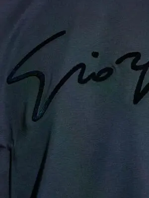 Giorgio Armani Signature-embroidered Cotton T-shirt - Blue