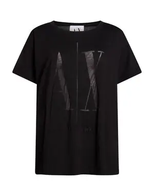 Armani Exchange Cotton And Polyester T-shirt With Logo Print - Black