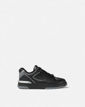 Versace Biggie Basket Leather Low Top Sneakers - Black+silver