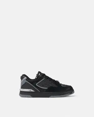 Versace Biggie Basket Embellished Leather Sneakers - Black+silver