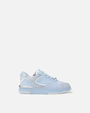Versace Versace Biggie Basket Embellished Leather Sneakers Light Blue