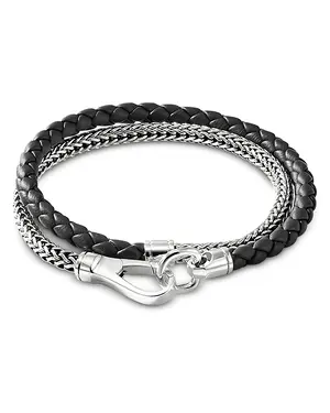 John Hardy Sterling Silver Icon Braided Leather Double Wrap Bracelet - Black