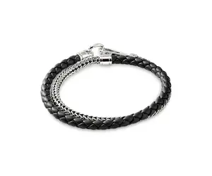 John Hardy Sterling Silver Icon Braided Leather Double Wrap Bracelet - Black