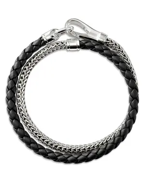 John Hardy Sterling Silver Icon Braided Leather Double Wrap Bracelet - Black