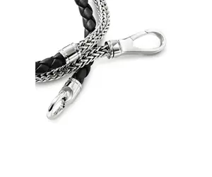 John Hardy Sterling Silver Icon Braided Leather Double Wrap Bracelet - Black