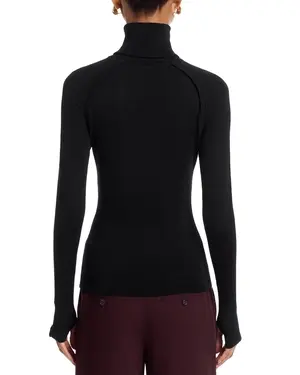 Victoria Beckham Merino Wool Ribbed Turtleneck Sweater - Black