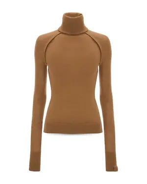 Victoria Beckham Merino Wool Ribbed Turtleneck Sweater - Camel