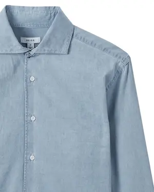 REISS Regular Fit Washed Chambray Button Front Shirt