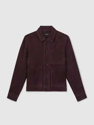 REISS Wilstead Suede Button-through Trucker Jacket - Red
