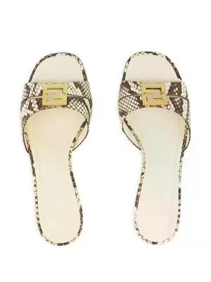 Fendi Snakeskin Print Leather Heeled Sandals