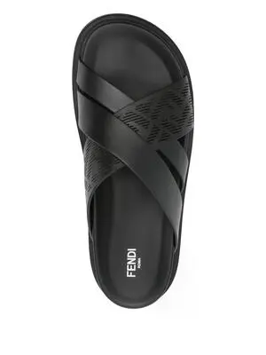Fendi Cross-strap Leather Slides