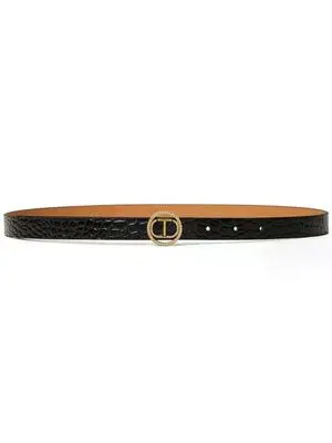 TWINSET Embossed Crocodile Leather Belt - Black