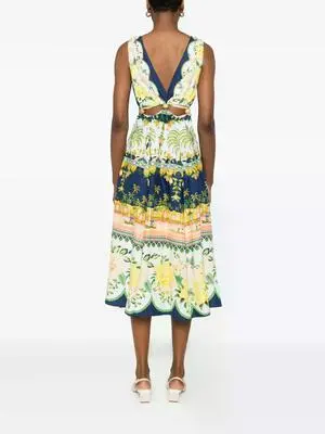 Farm Rio Floral Cut-out Midi Dress - Blue