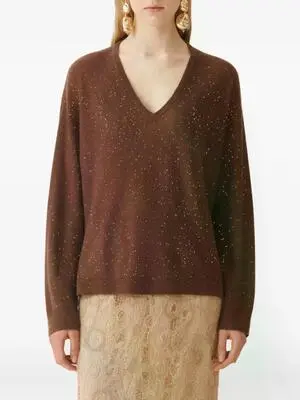 Fabiana Filippi Sequin-embellished V-neck Jumper - Brown