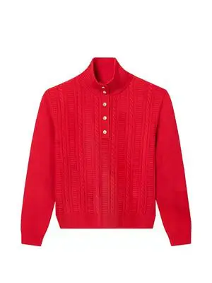 A.p.c. Thea Cable-knit Button Sweater - Red