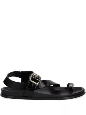 ALOHAS Leather Flat Sandals - Black