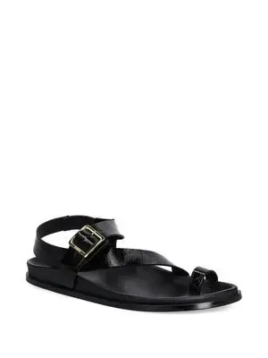ALOHAS Leather Flat Sandals - Black
