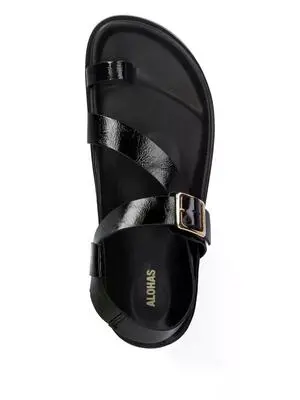 ALOHAS Leather Flat Sandals - Black
