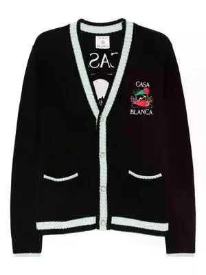 Casablanca Embroidered Panel Cardigan - Black
