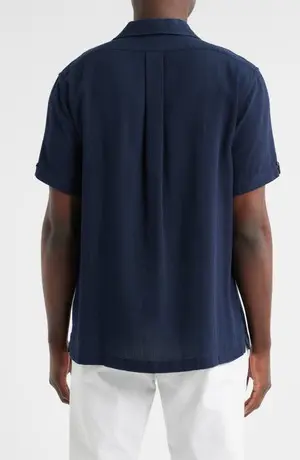 Brooks Brothers Cotton Waffle Camp Shirt - Navy