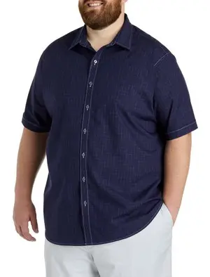 SYNRGY BY DXL Big & Tall Tonal Plaid Sport Shirt - Navy