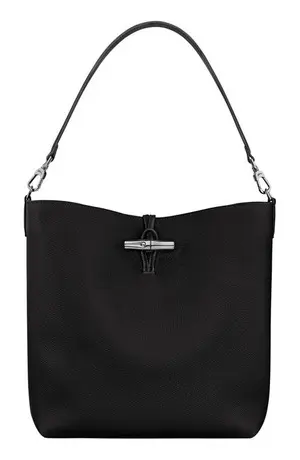 Longchamp Le Roseau Leather Hobo Bag - Black