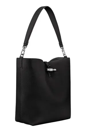 Longchamp Le Roseau Leather Hobo Bag - Black